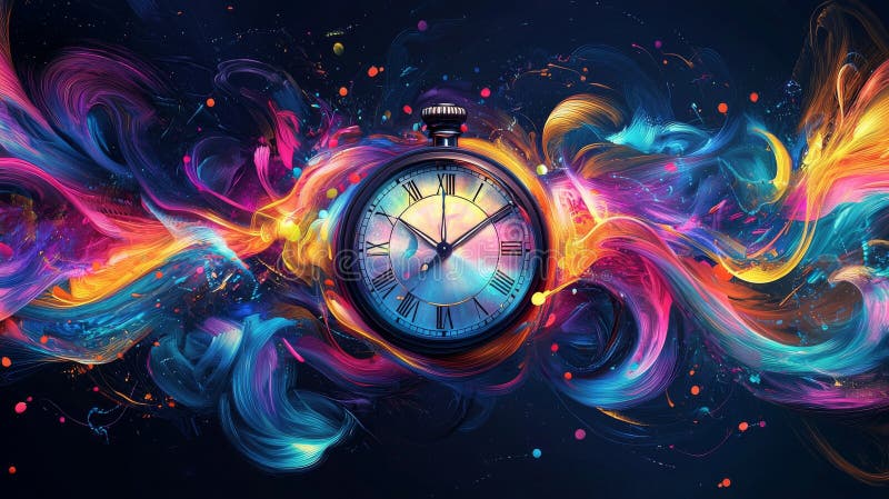 Lively Abstract Clock Art Featuring Bold Blue and Orange Paint ...