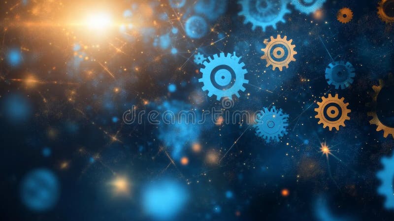A Lively Abstract Composition Showcasing Gears and Cogs in Bright Blue ...