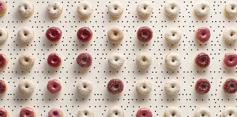 A Lively Array of Donuts Hanging from a Pegboard Wall Stock Photo ...
