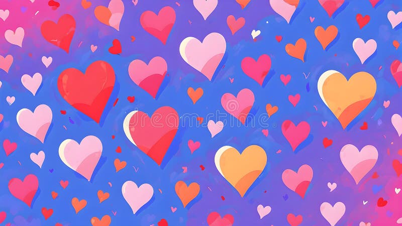 A Lively Array of Hearts in Various Shades Adorns a Bright Blue Canvas ...