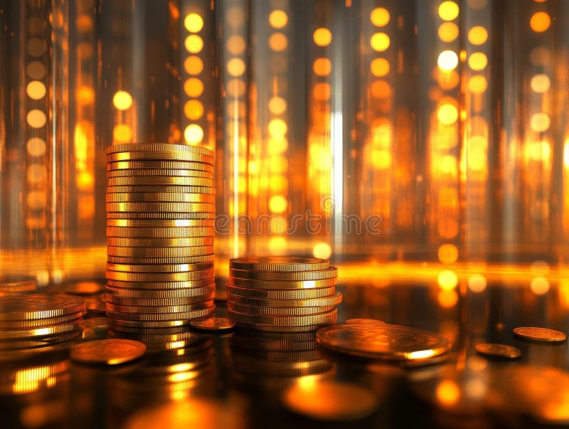 A Lively Array of Radiant Coins with Dynamic Light Trails, Representing ...