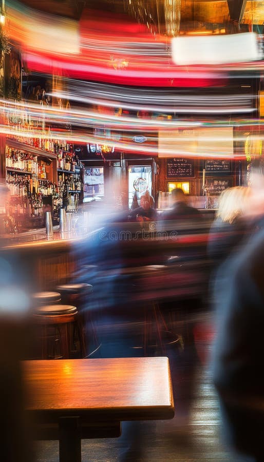 A Lively Bar Scene Featuring Patrons in Soft Blur, Creating a Vibrant ...