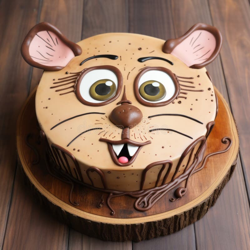 Lively Bengal School of Art Inspired Mouse Cake on Wooden Surface Stock ...