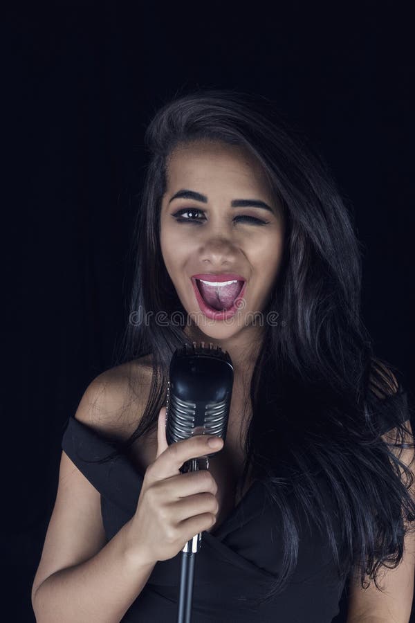 Passionate Black Female Singer with Microphone Stock Image - Image of vocal, stage: 313572887