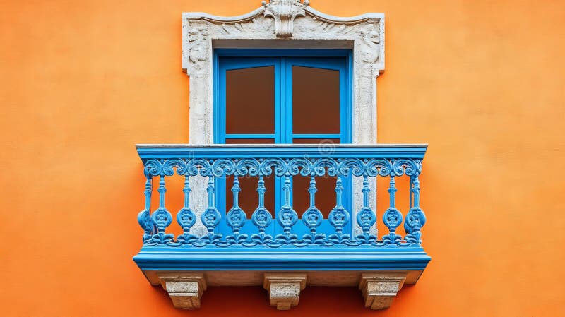 Lively Blue and Orange Balcony in Art Deco Design Stock Photo - Image ...