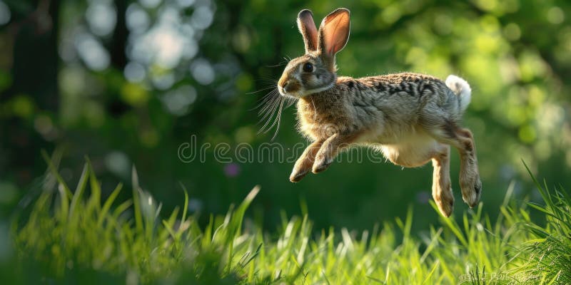 A Lively Brown and White Rabbit Captured Mid-air while Jumping. Perfect ...
