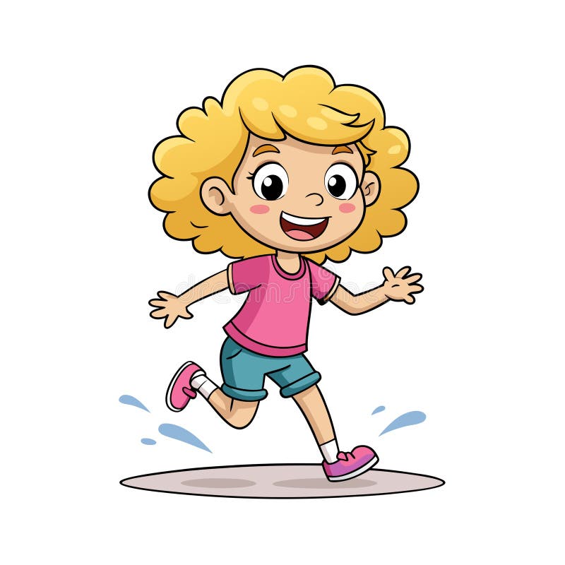 Lively Cartoon Girl Engaging in Fun Activities Stock Vector ...