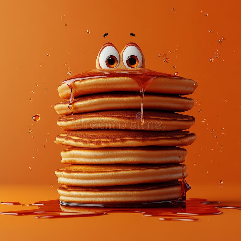Lively Cartoon Stack of Pancakes with Syrup, Dancing Happily and Having ...