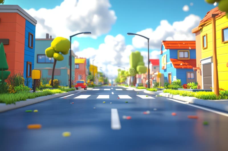 A Lively Cartoon Town Layout with Homes, Trees, and Structures on a ...