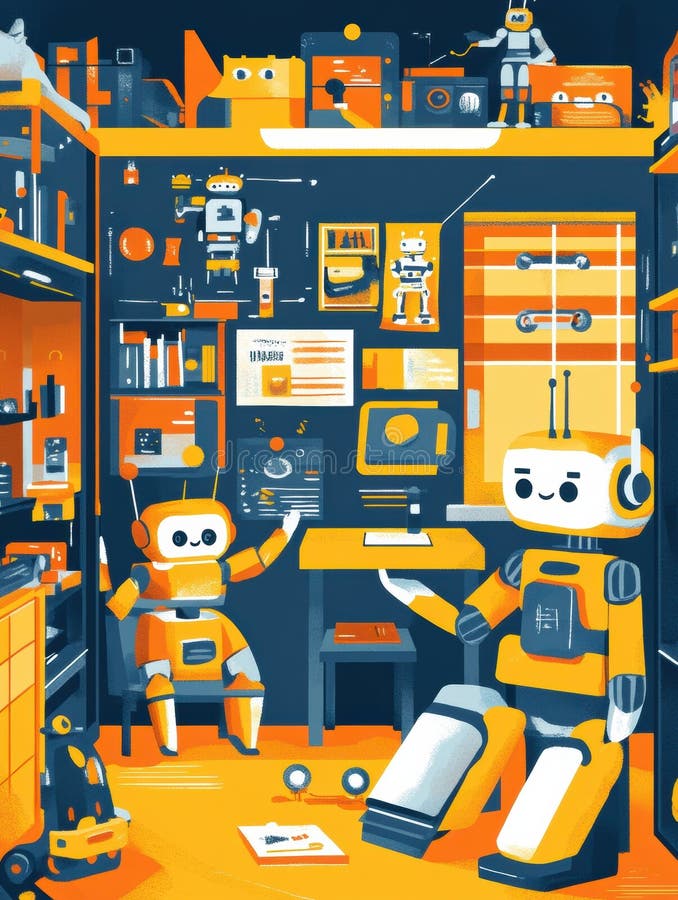 In a Lively Children S Room, Friendly Robot Assistants Help Kids Explore, Learn, and Play ...