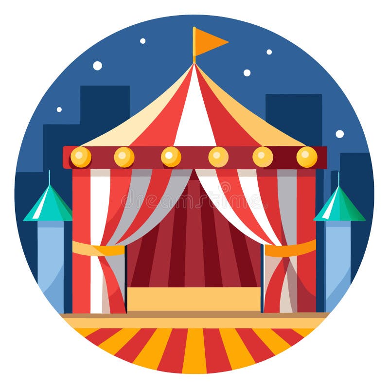 A Lively Circus Stage with Colorful Lights and Drapes in the Evening ...