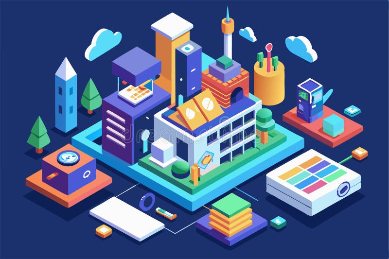 A Lively City Layout Showcases Various Buildings, Trees, and ...