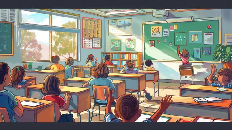 Lively Classroom Environment with Engaged Students at Desks during a ...