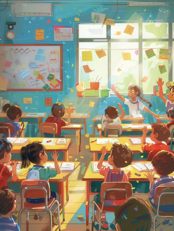 Lively Classroom Setting with Students Engaged in Various Learning ...