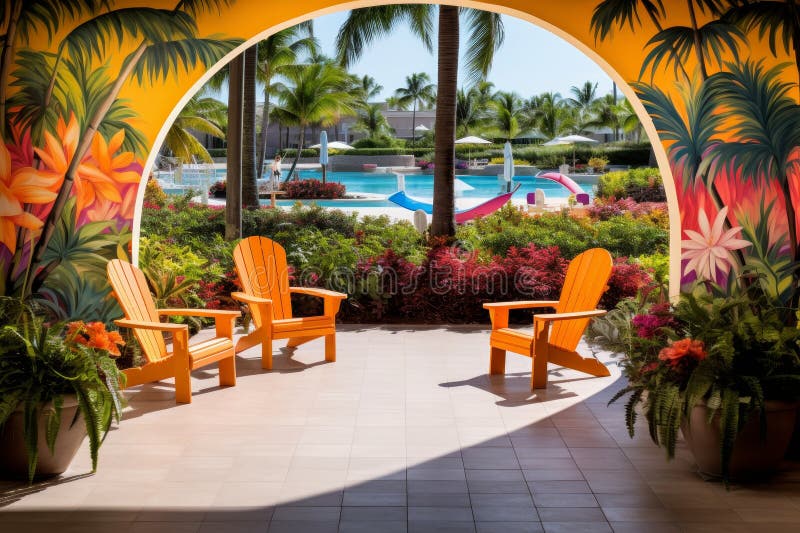 Lively Coastal Mural Featuring a Tropical Palm Tree and Intricate ...