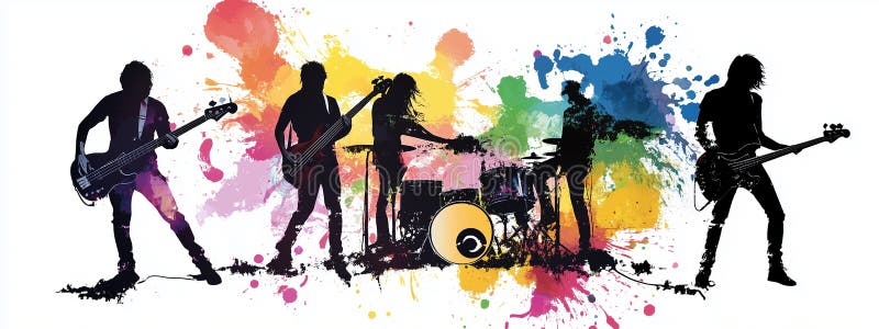 A Lively Colorful Rock Band in Action, Isolated on White. Stock ...