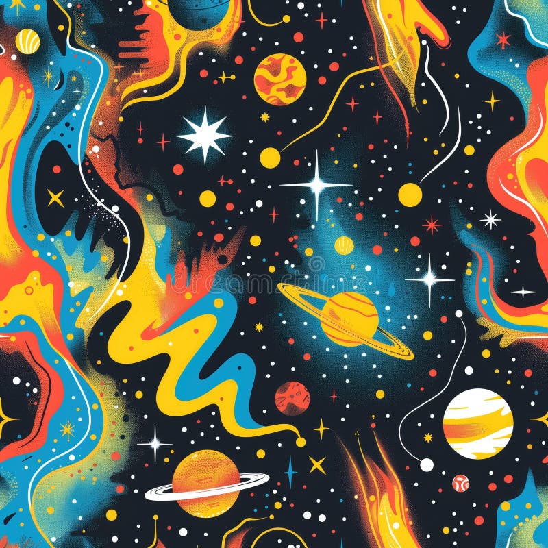 Fun Funky Space Pattern Astronaut Wallpaper, Retro Sci-Fi Wrapping ...