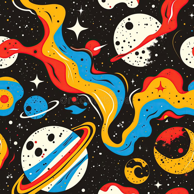 Fun Funky Space Pattern Astronaut Wallpaper, Retro Sci-Fi Wrapping ...