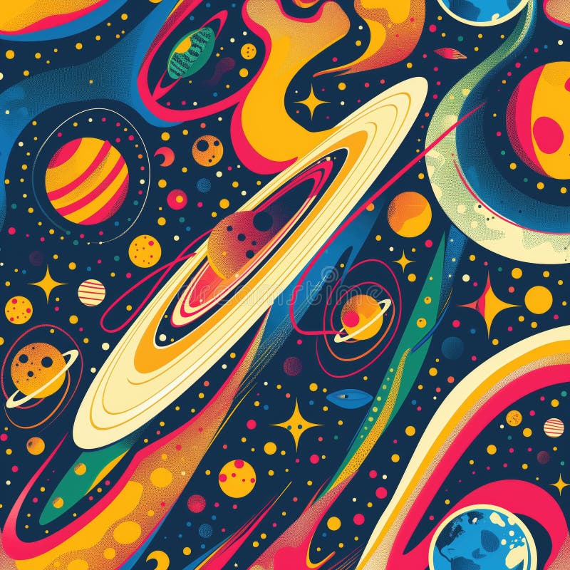 Fun Funky Space Pattern Astronaut Wallpaper, Retro Sci-Fi Wrapping ...