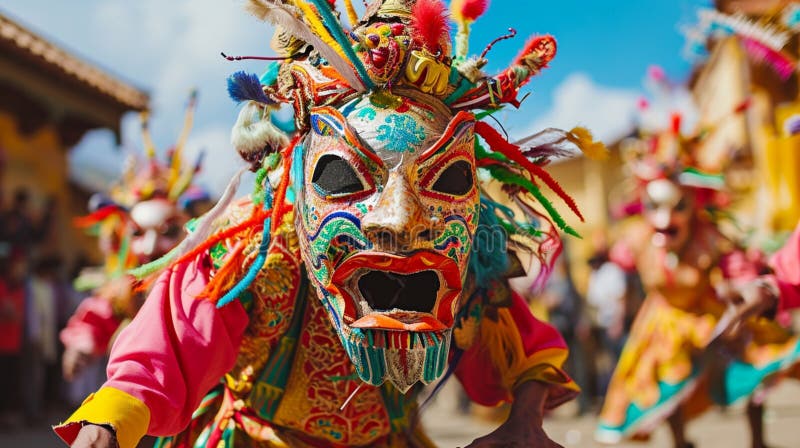 A Lively and Colorful Traditional Mask Dance Representing Various ...