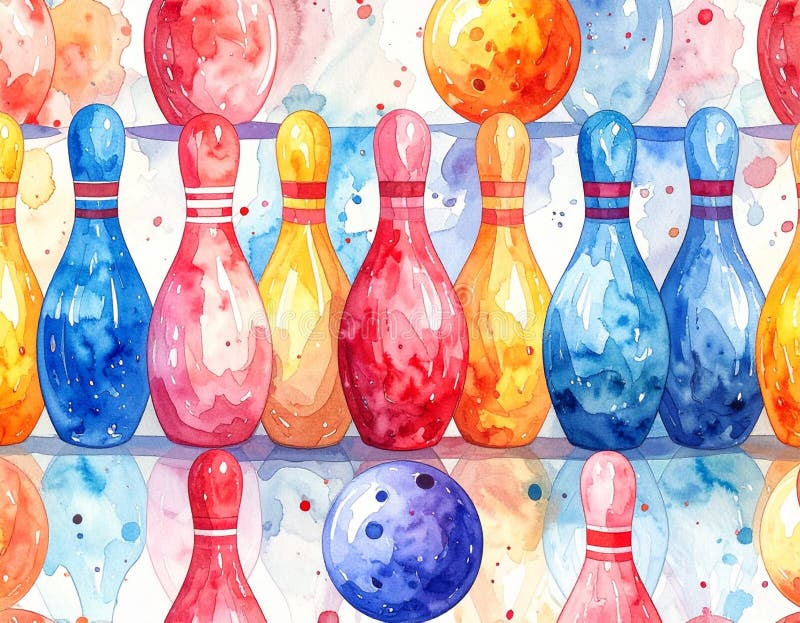 Watercolor Bowling Pins Stock Illustrations – 110 Watercolor Bowling ...