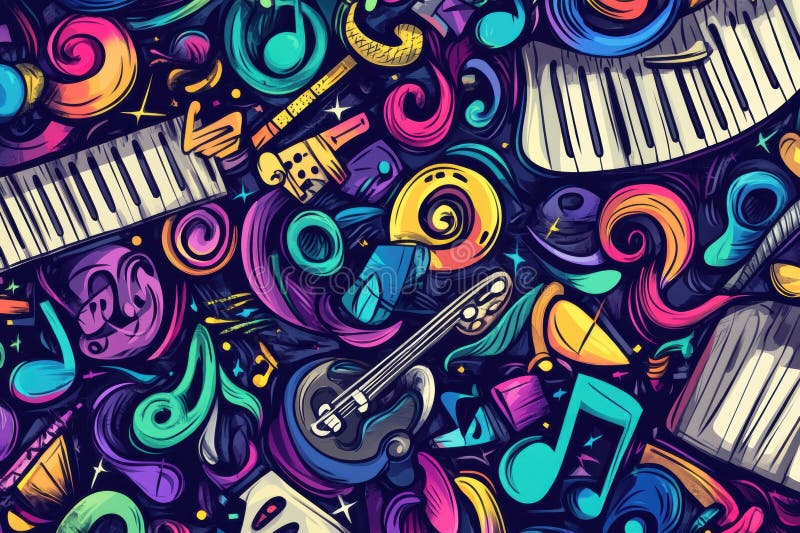 A Lively Composition of Musical Instruments, Notes, and Sound Waves ...