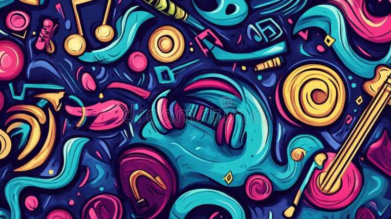 A Lively Composition Showcases a Mix of Musical Instruments, Notes, and ...