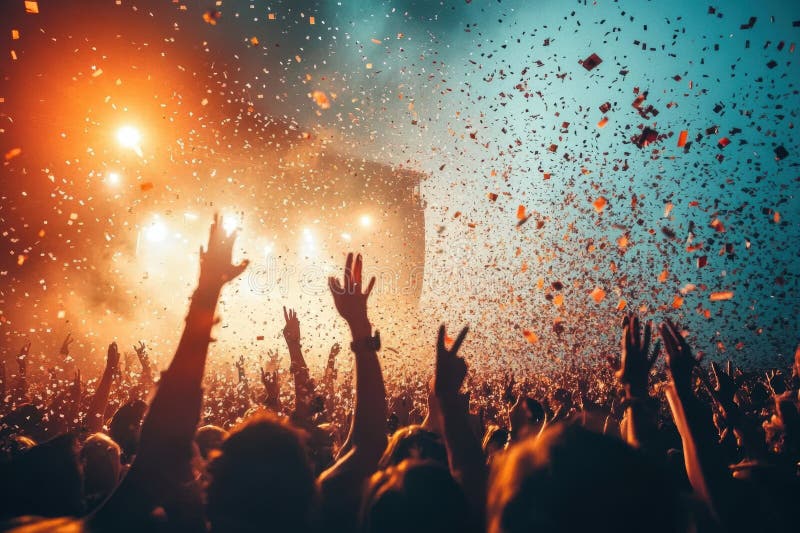 A Lively Concert Crowd with People Raising Their Hands in Excitement ...