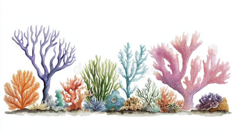 Lively Coral Reef: an Aquatic Botanical Drawing Stock Photo - Image of ...