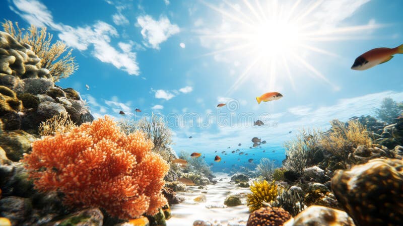 A Lively Coral Reef Teeming with Vividly Colored Fish in Motion Stock ...