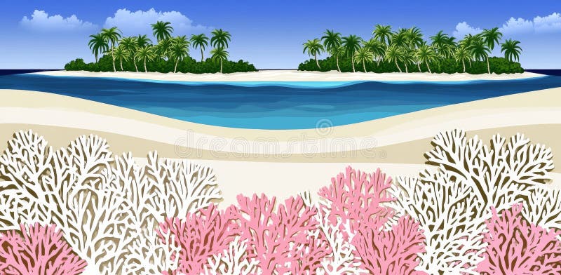 Lively Coral Reef Underwater Scene Featuring Fish and an Island Stock ...