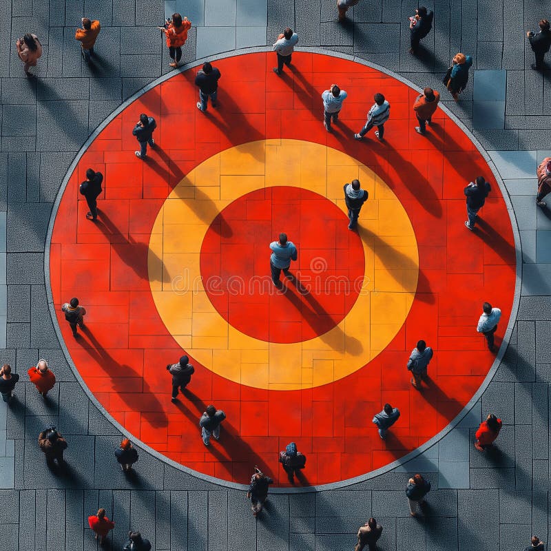 Crowd Gathered Around Vibrant Dartboard Target in a Public Space during ...