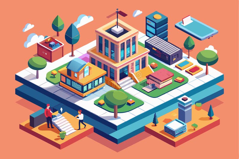 A Lively Depiction of a College Campus Featuring Diverse Buildings ...