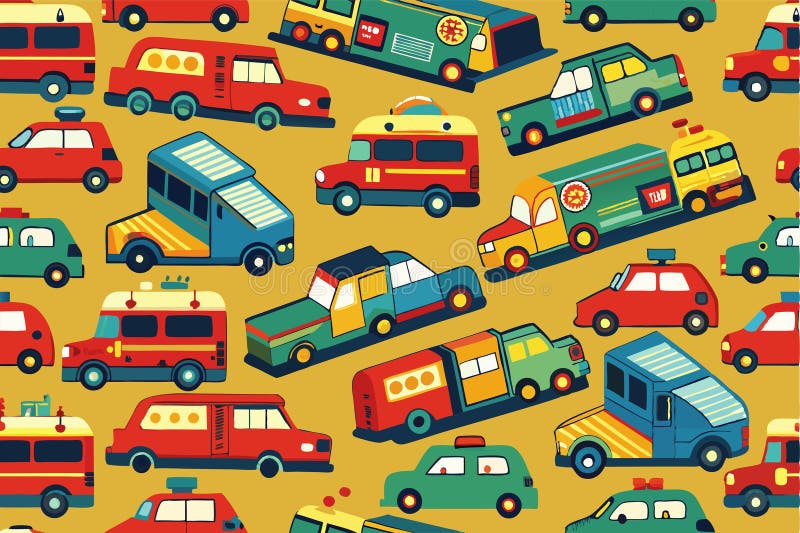 A Lively Design Features Multiple Types of Vehicles in a Repeating ...