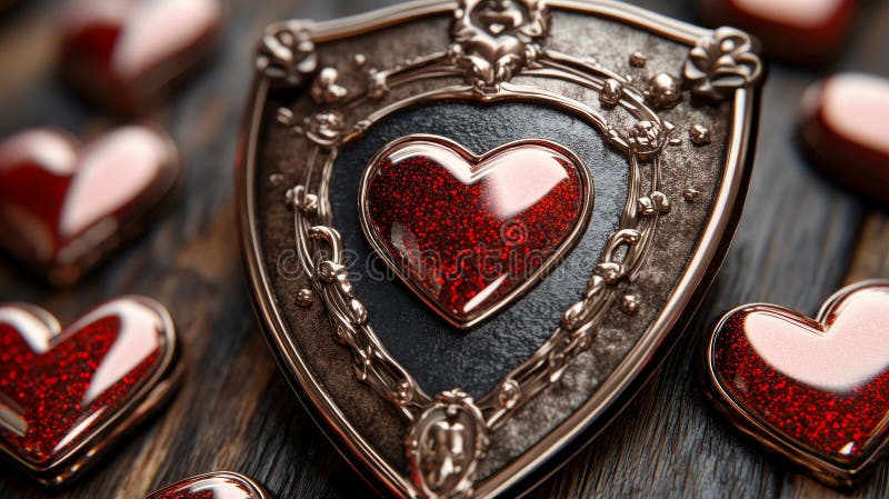 A Lively Design Features a Purple Shield Adorned with Floating Hearts ...