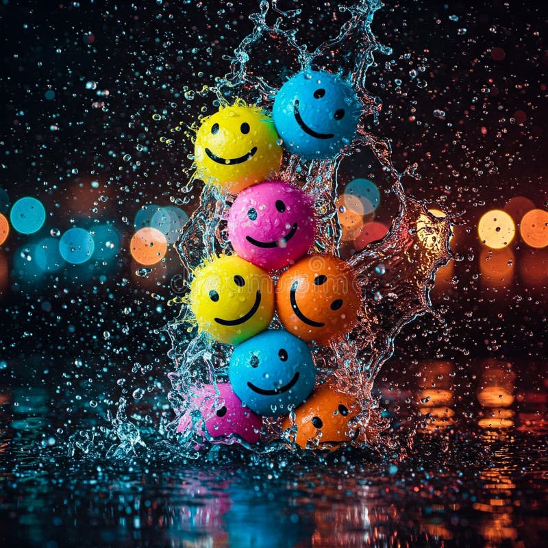 Cheerful Smileys Enjoying a Water Shower Stock Illustration ...