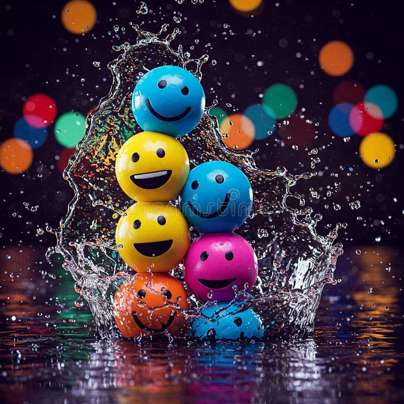 Playful Stack of Smileys in a Water Splash Stock Illustration ...