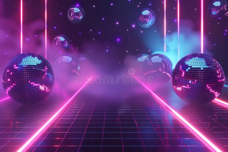 A Lively Disco Scene with Multiple Spinning Disco Balls Casting Light ...