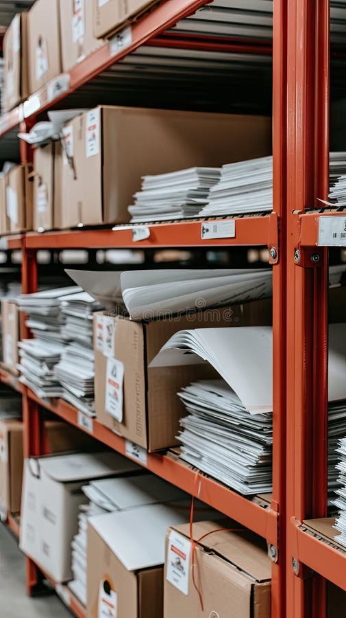 Vibrant Red Postal Shelf Brimming with Colorful Envelopes and Letters ...