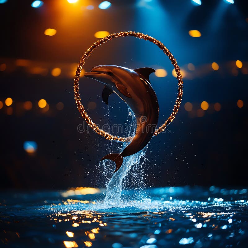 A Lively Dolphin Performs a Mesmerizing Jump through a Sparkling Hoop ...