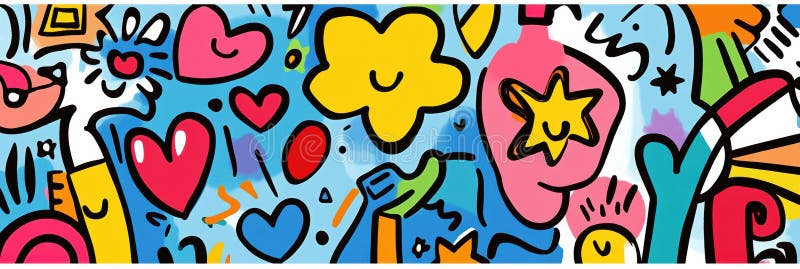 This Lively Doodle Features an Array of Vibrant Icons Like Hearts ...
