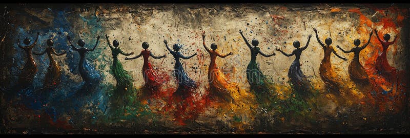 Vibrant Dancing Stick Figures with Dynamic Energy and Bold Colors Stock ...