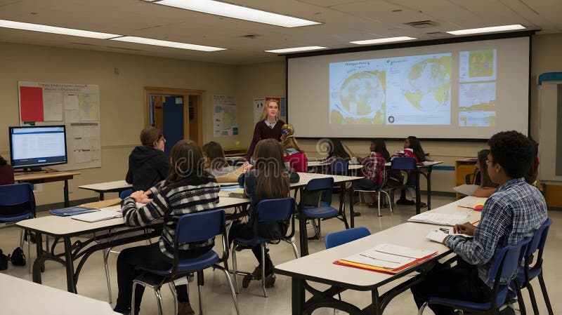 High School Students Presenting Group Project with Poster and Digital ...