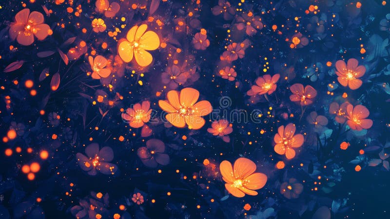 Lively Floral Artwork Digital Illustration with a Dark Backdrop Stock ...