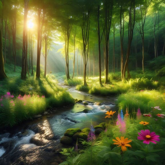 A Lively Forest Scene with Deer, Squirrels, and Other Animals in an ...