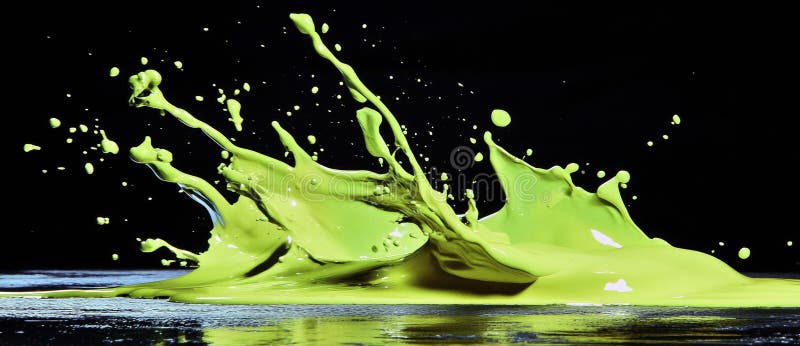 A Lively Green Paint Splash on a Dark, Textured Concrete Wall Forms a ...