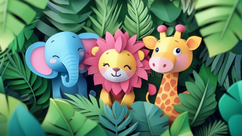 A Lively Group of 3D Animals in a Vibrant Jungle Setting Stock Photo ...