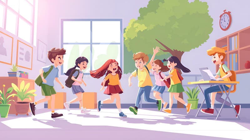 Happy Children Learning and Laughing Together in a Bright School ...