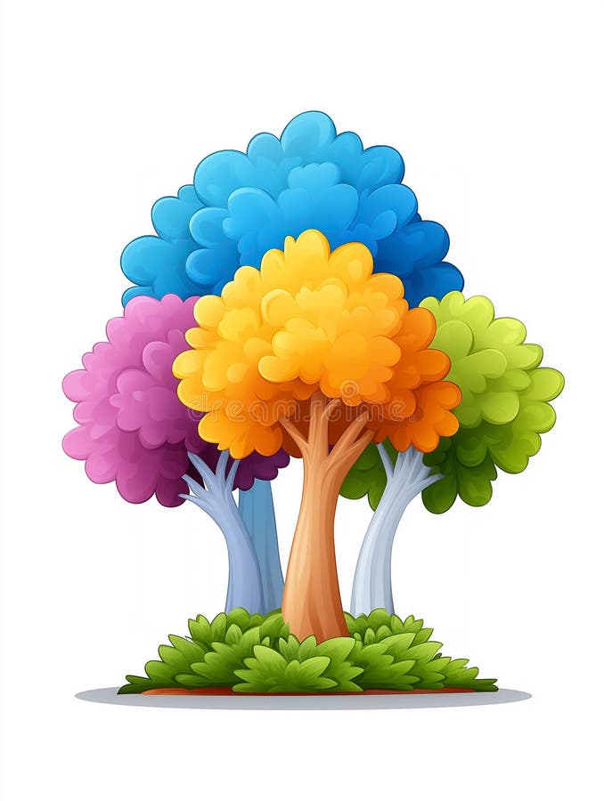 A Lively Grouping of Whimsical Trees Displaying Bright Colors in a ...