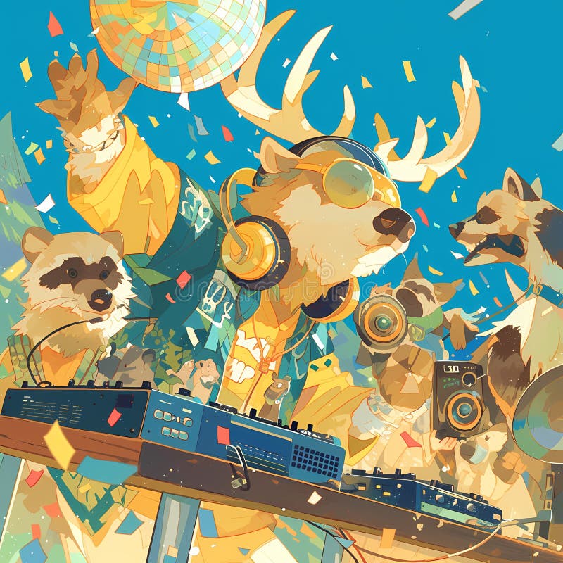 Animated Forest Disco Party Stock Illustration - Illustration of ...